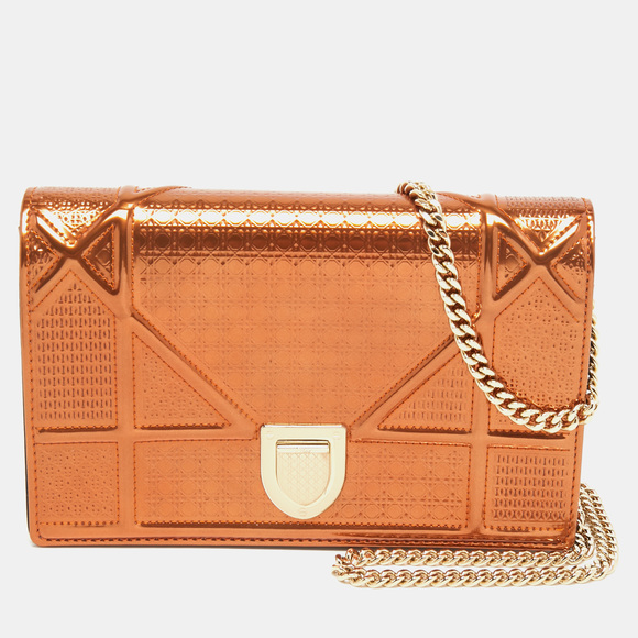 Dior | Bags | Dior Metallic Bronze Micro Cannage Patent Leather Ama ...